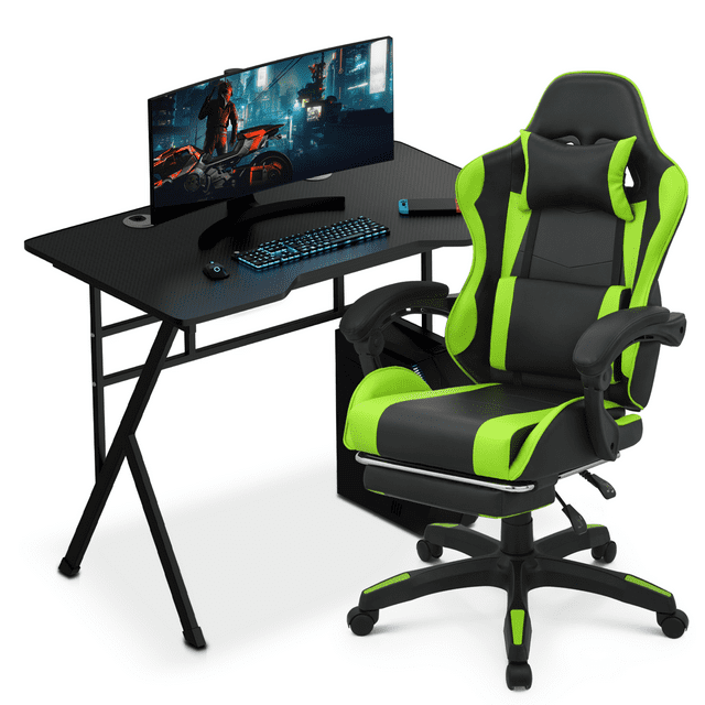 Magshion Gamer Combo: Adjustable PC Desk & Reclining Chair Set, Green ...