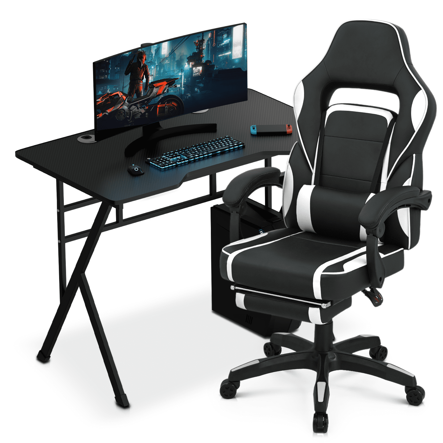 Magshion Computer Desk & Gaming Chair Set, Writing Table with Cable ...