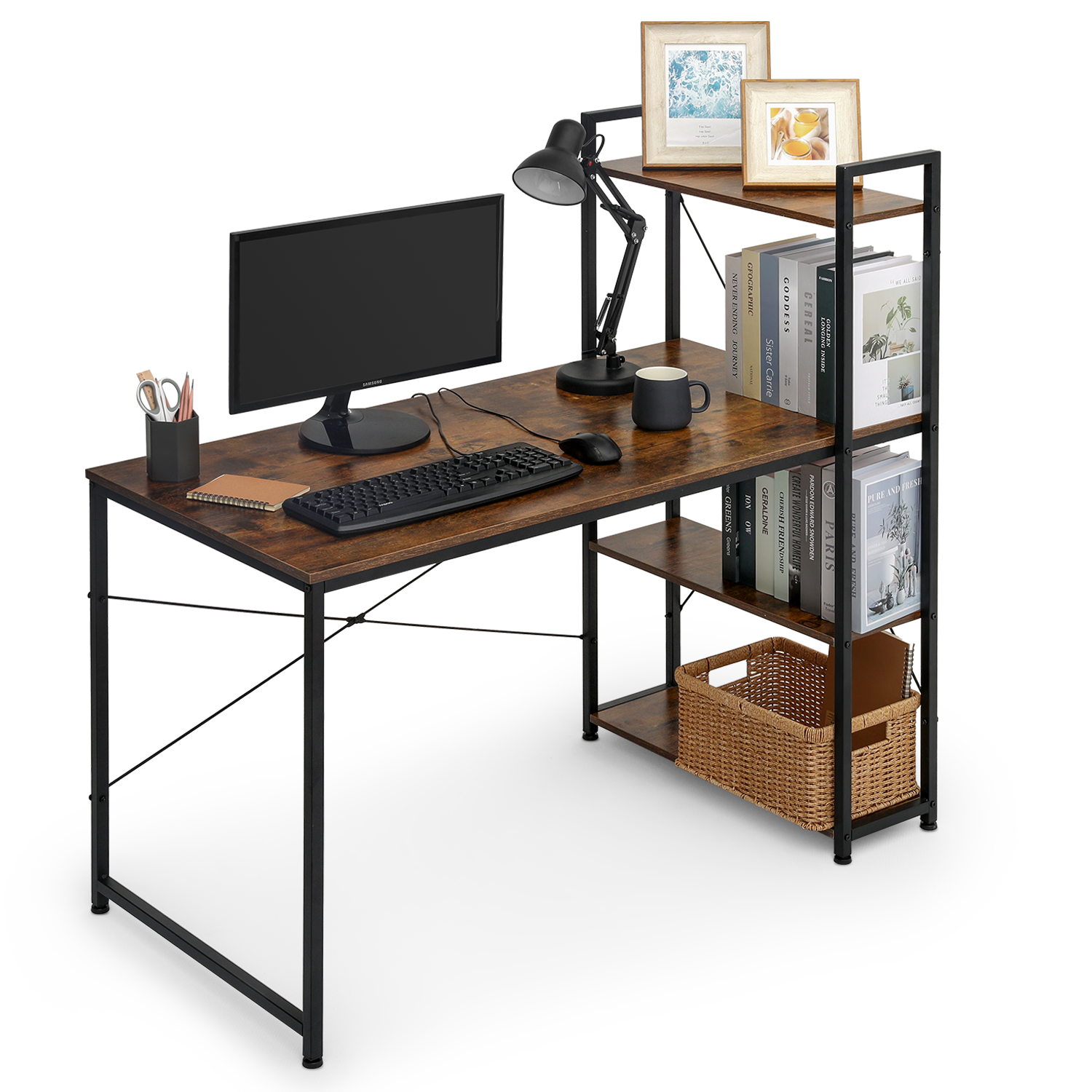 Ktaxon Brown Computer PC Desk Home Office Study Writing Table 3 Drawers ...