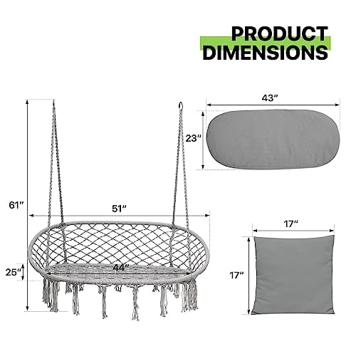 Magshion Double Hammock Swing Chair with 3 Cushions, 700 lbs Capacity ...