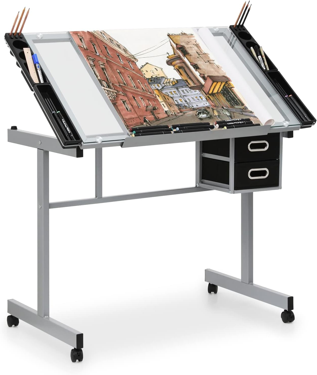 Magshion Drafting Table Artist Desk with Adjustable 65° Tilting Clear ...