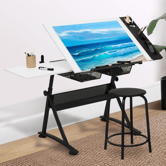 Magshion Drafting Table Desk Craft Work Station with Stool, Drawing ...