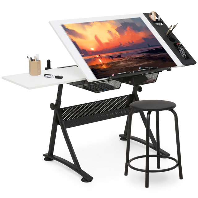 Magshion Drafting Table Desk Craft Work Station with Stool, Drawing ...