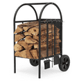 Magshion Firewood Rack Log Cart with Wheels, Tools Set, Black Iron, 440 ...