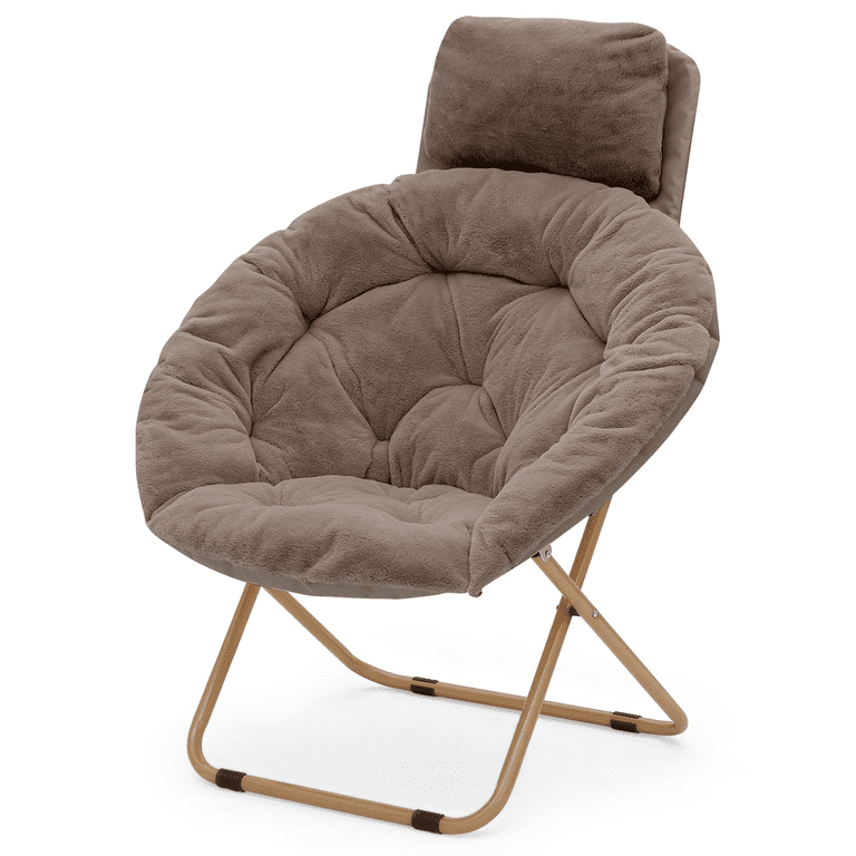 Magshion Foldable Saucer Chair with Pillow Moon Chair Seating with Metal Frame for Home Living Room Bedroom Light Brown Walmart