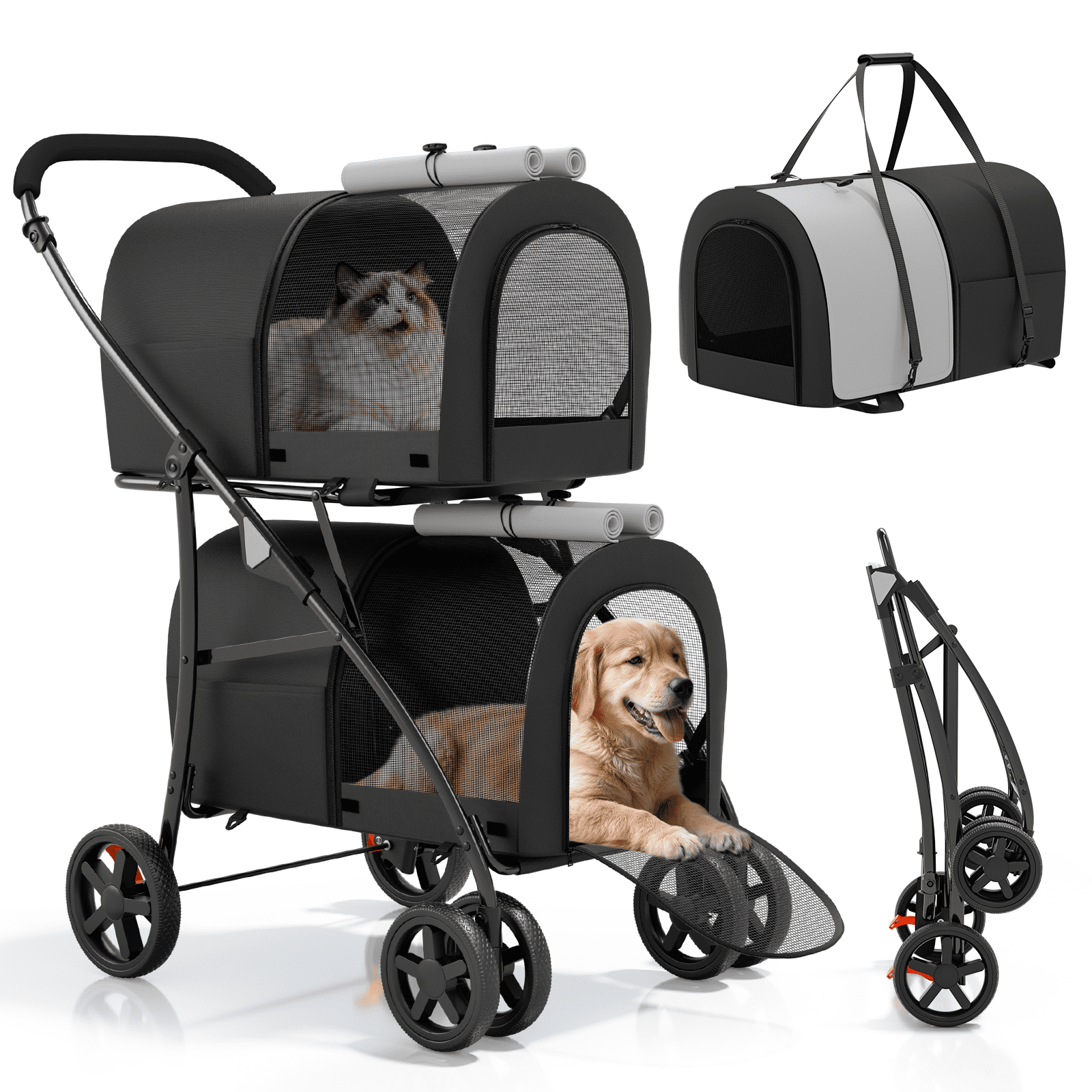 Magshion Folding Double Dog Stroller for 2 Dogs, 4-in-1 Pet Stroller ...