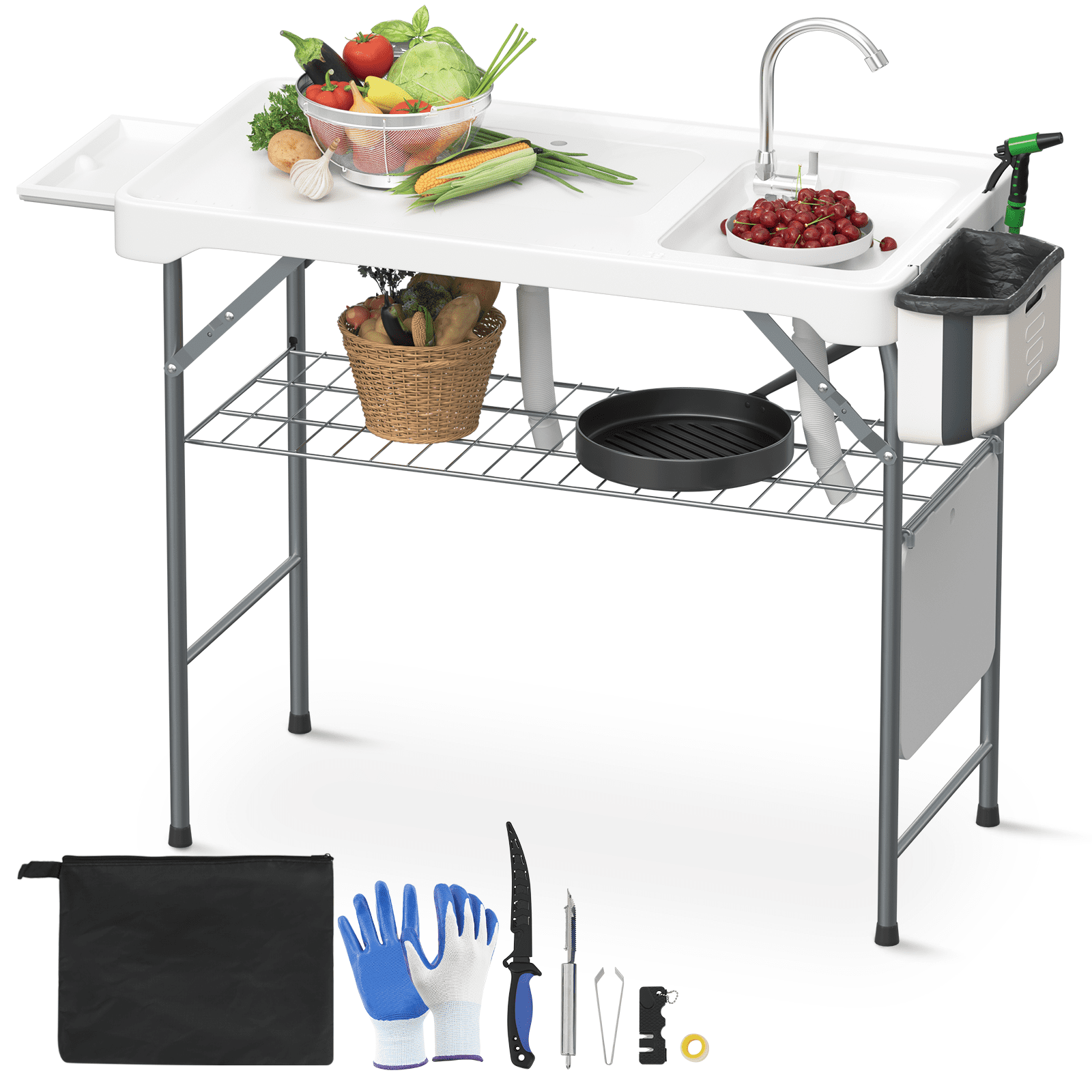 Magshion Folding Fish Cleaning Table with Trash Can, Portable Camping ...