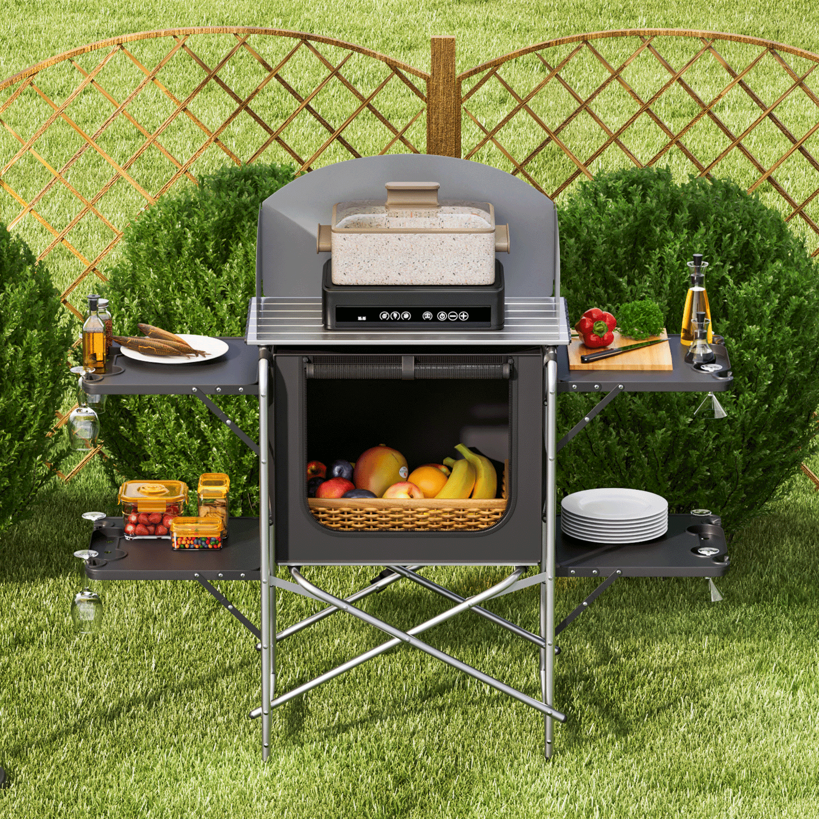 Magshion Folding Portable Cook Table with Storage Organizer ...