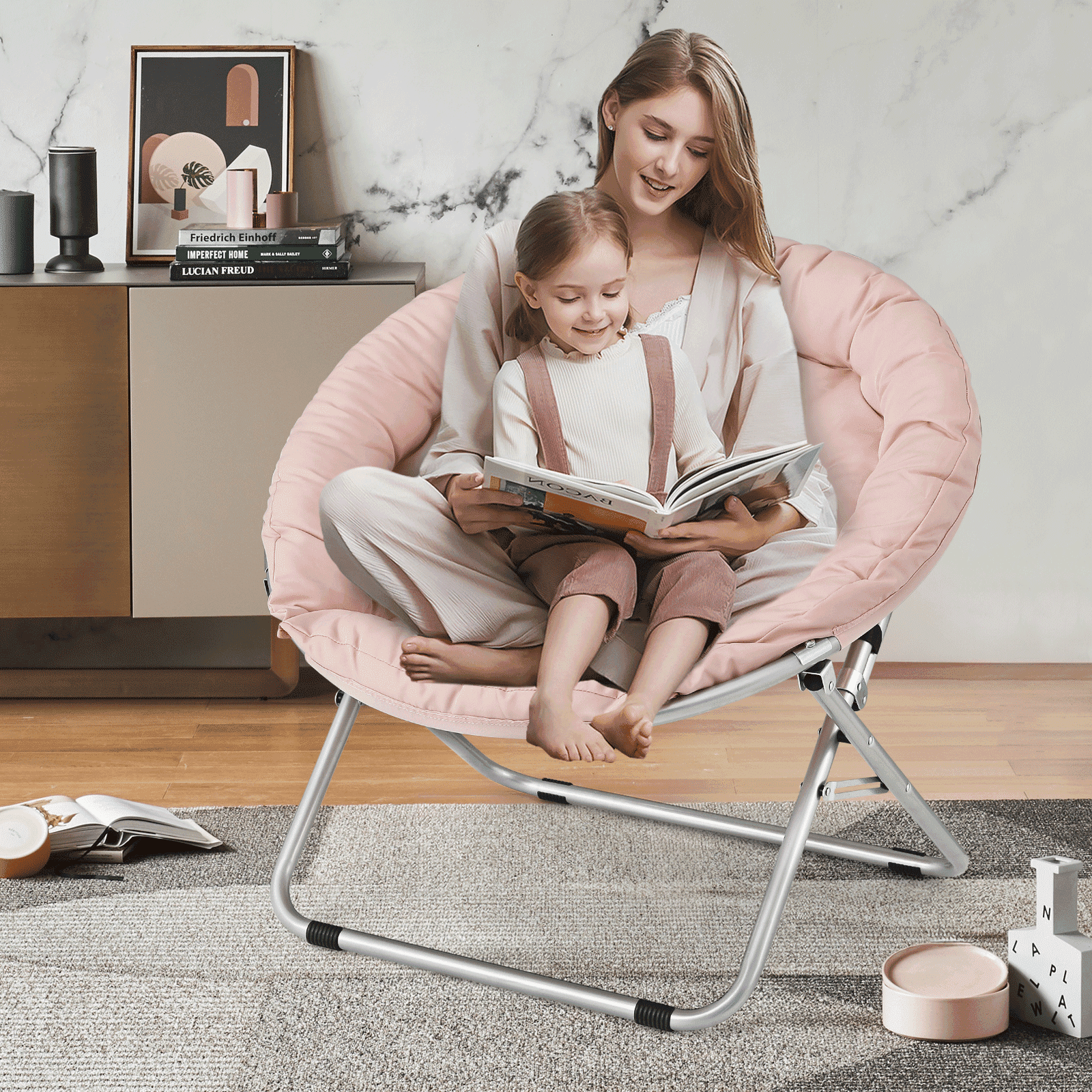 Magshion Folding Saucer Chair, Faux Fur Cozy Chair for Living Room ...