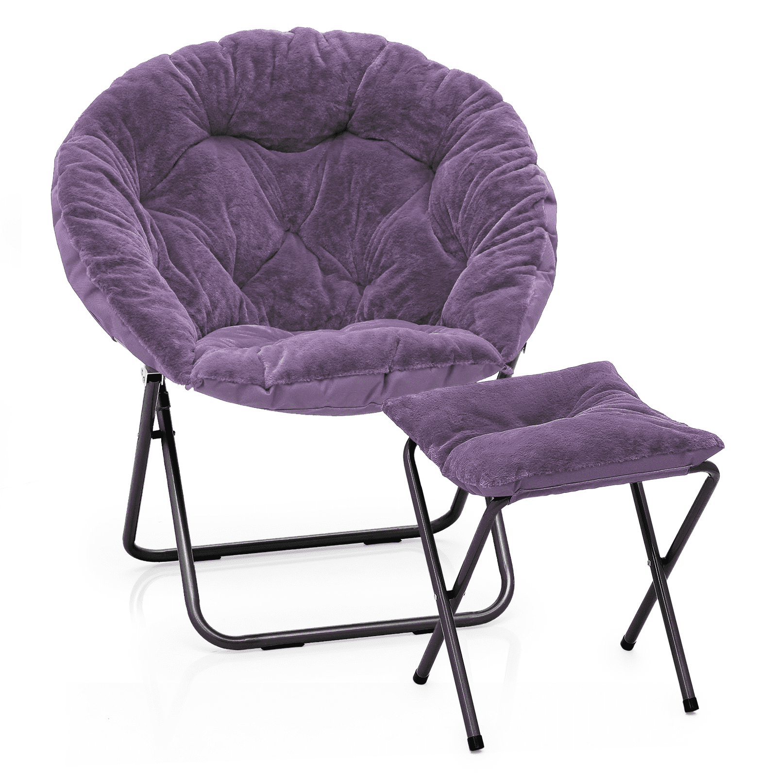 Magshion Folding Saucer Chairs with Ottoman, Faux Fur Foldable Chair ...