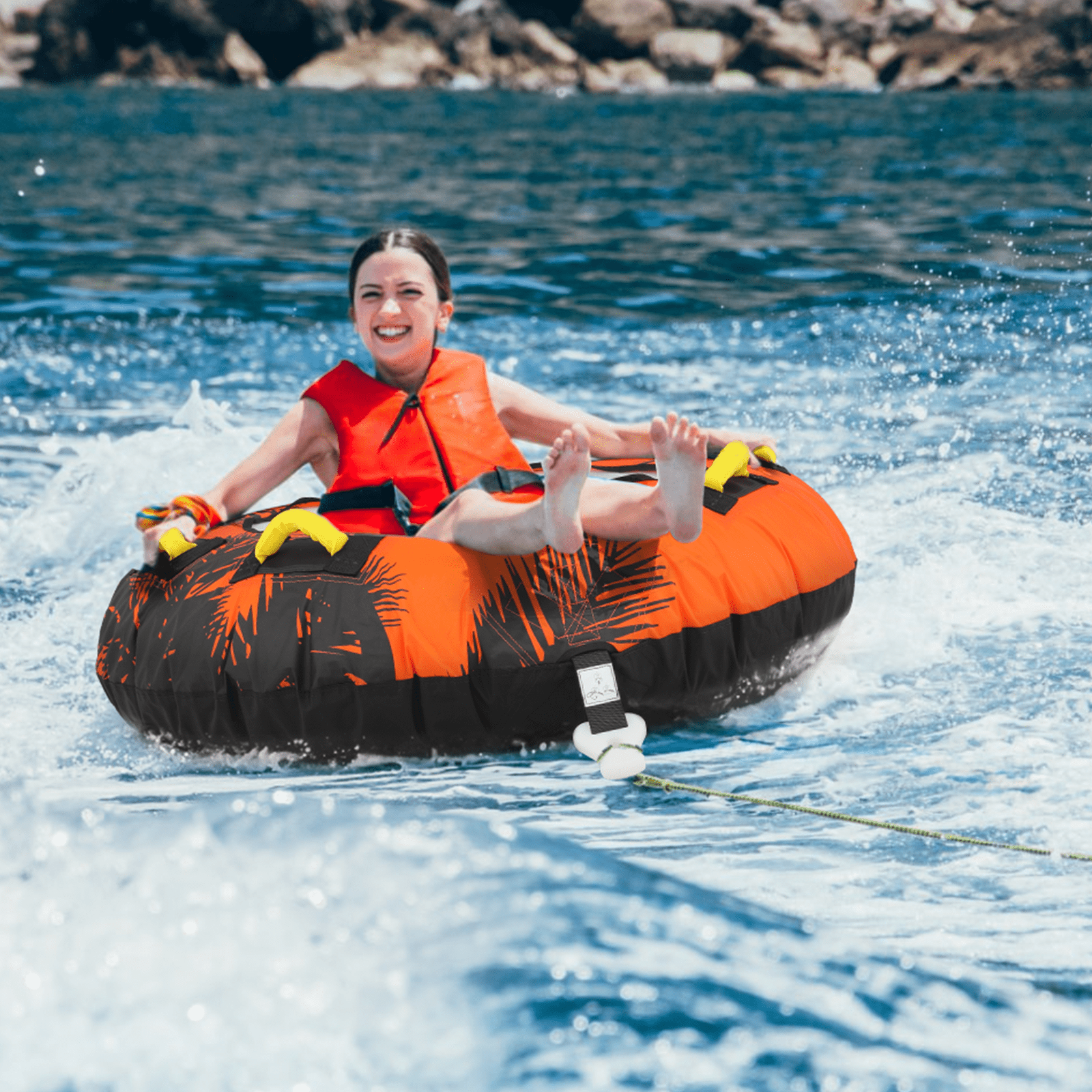 Magshion Inflatable Towable Tube, Open Top Boat Water Tube Float with ...