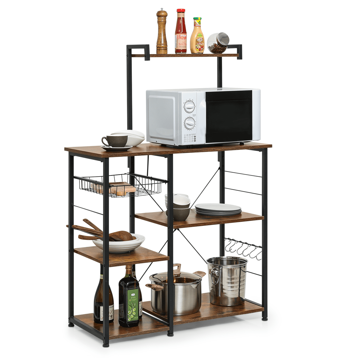 Magshion Kitchen Bakers Rack, Utility Storage Shelf with Wire Basket, 6 ...