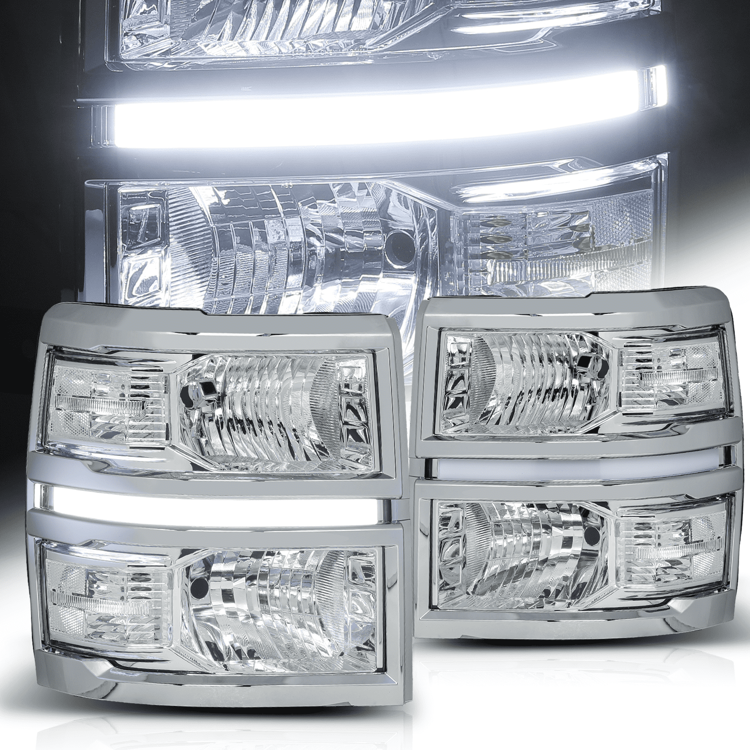 Magshion LED Light Bar DRL L+R Clear Reflector Headlight Replacement ...