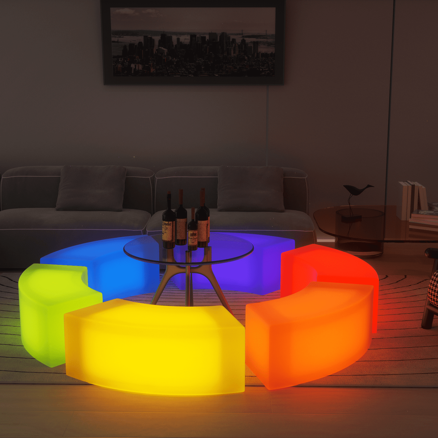 Magshion LED Curved Bench with 16-Color Changing Light, Rechargeable ...