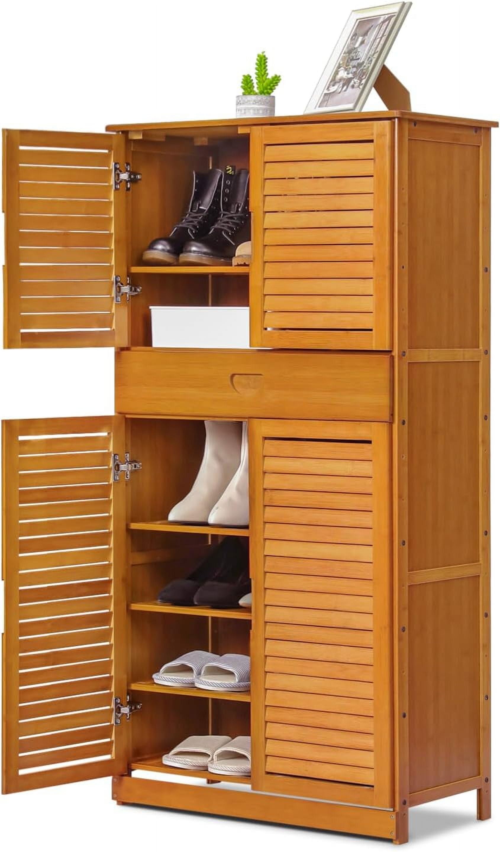 Magshion Large Bamboo Shoe Storage Cabinet Shelf Stand with Double ...