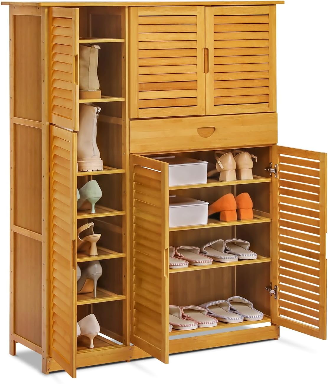 Magshion Large Bamboo Shoe Storage Cabinet Shelf Stand with Shutter ...