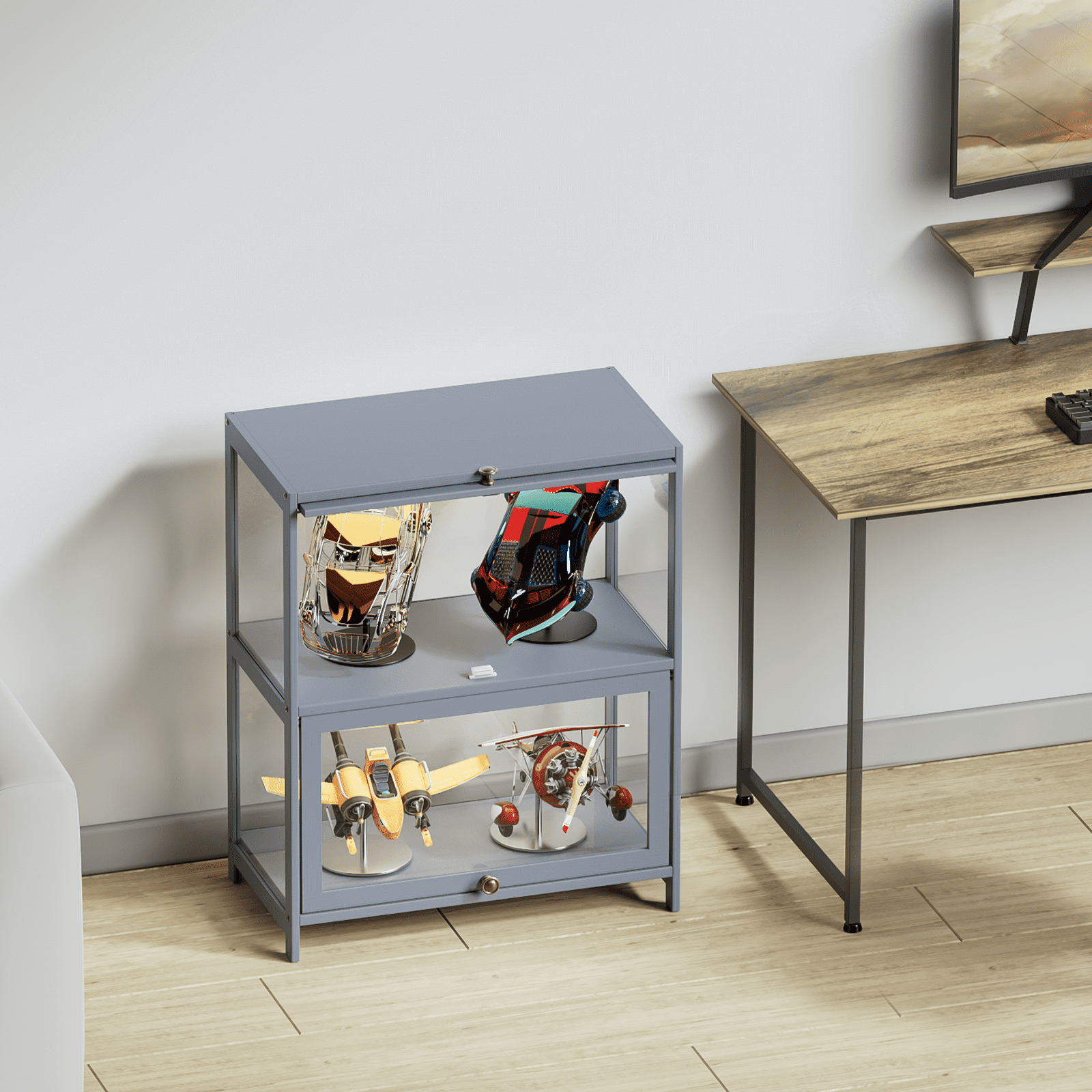 Magshion Modern 28.7" 2-Tier Transparent Display Cabinet with Flip Up ...