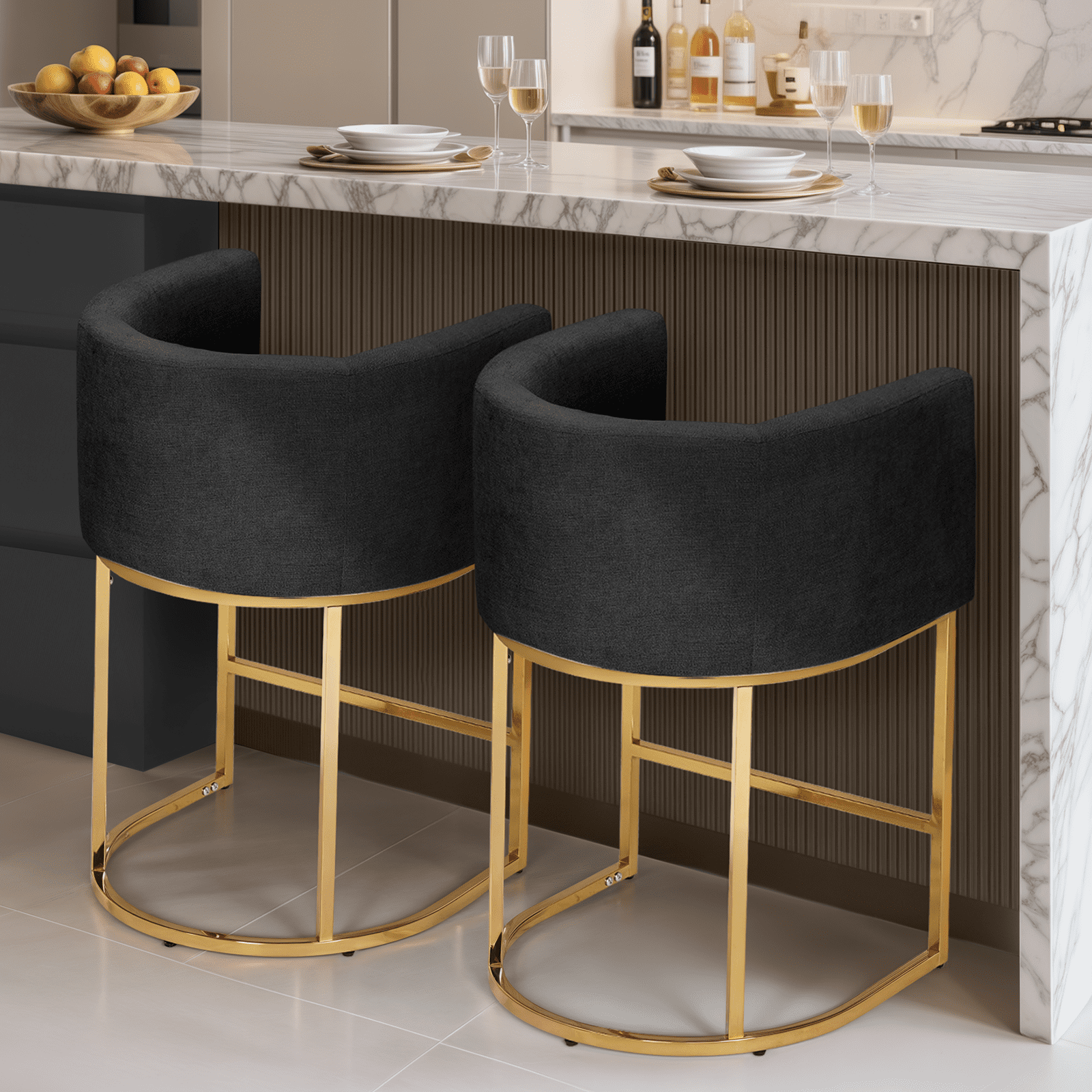 Magshion Modern Cotton-linen Dining Chairs Set of 2 with Metal Legs, 24 ...