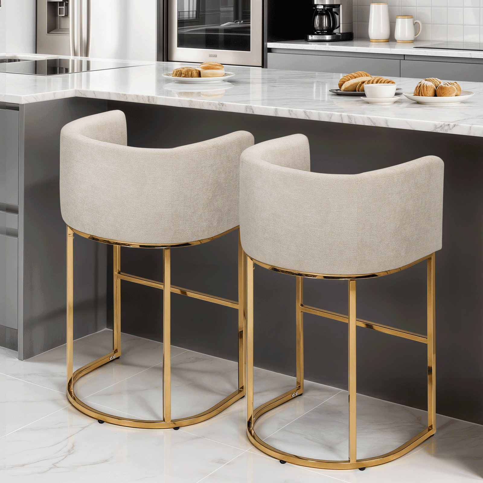 Magshion Modern Cotton-linen Dining Chairs Set of 2 with Metal Legs, 29 ...