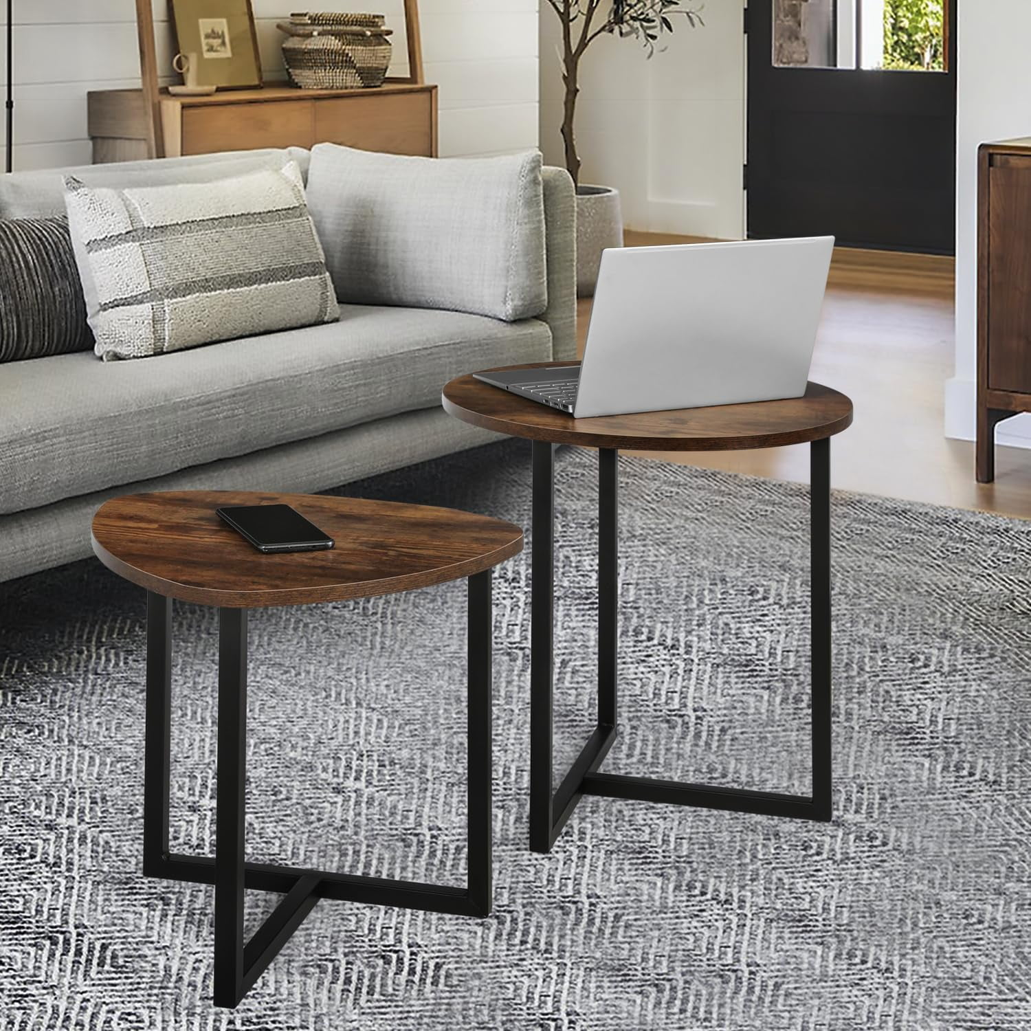 Magshion Nesting Tables Set of 2, Walnut Coffee Table Triangle End ...