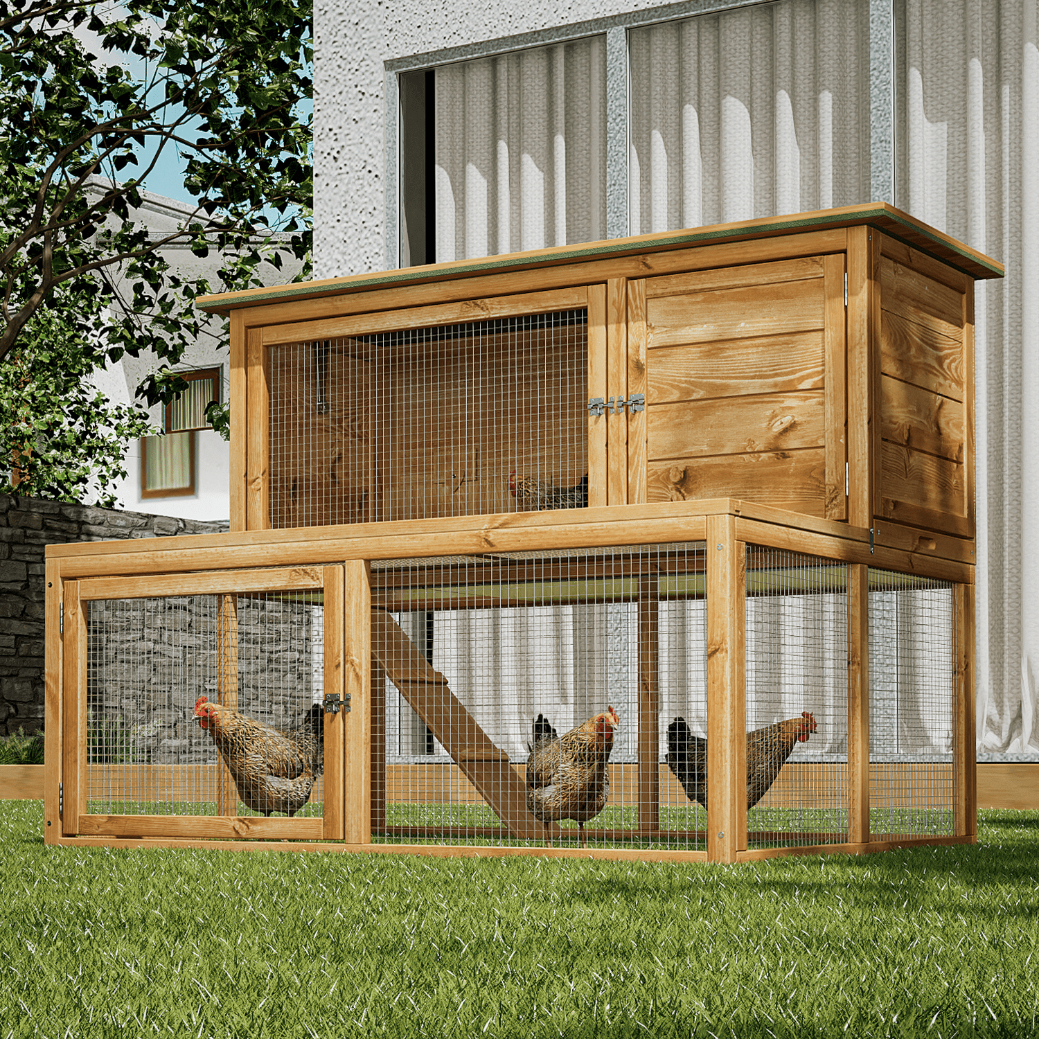 Magshion Outdoor Chicken Coop with 3 Access Areas, Outdoor Hen House ...