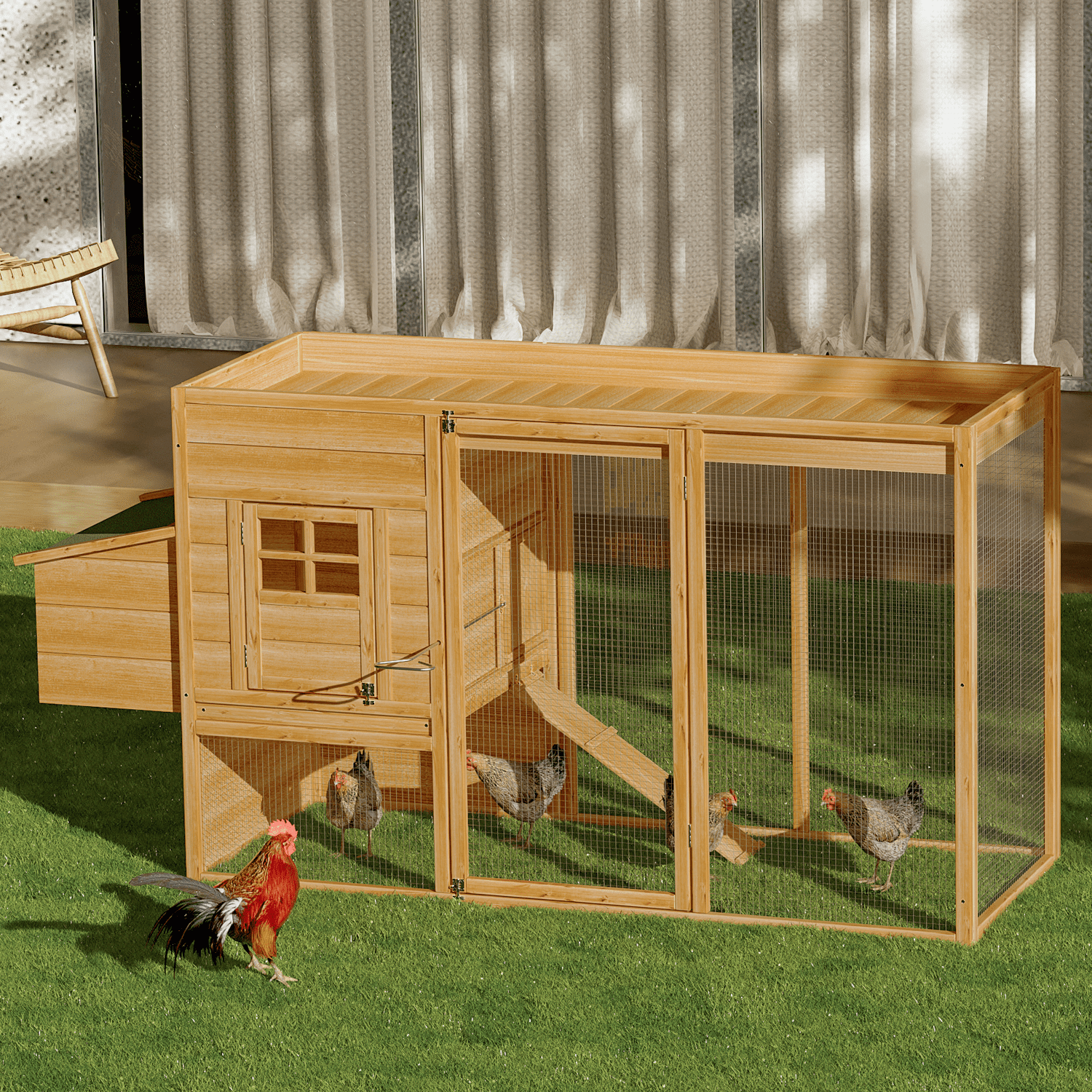Magshion Outdoor Chicken Coop with Nesting Box, Sliding Tray, Hen Run ...