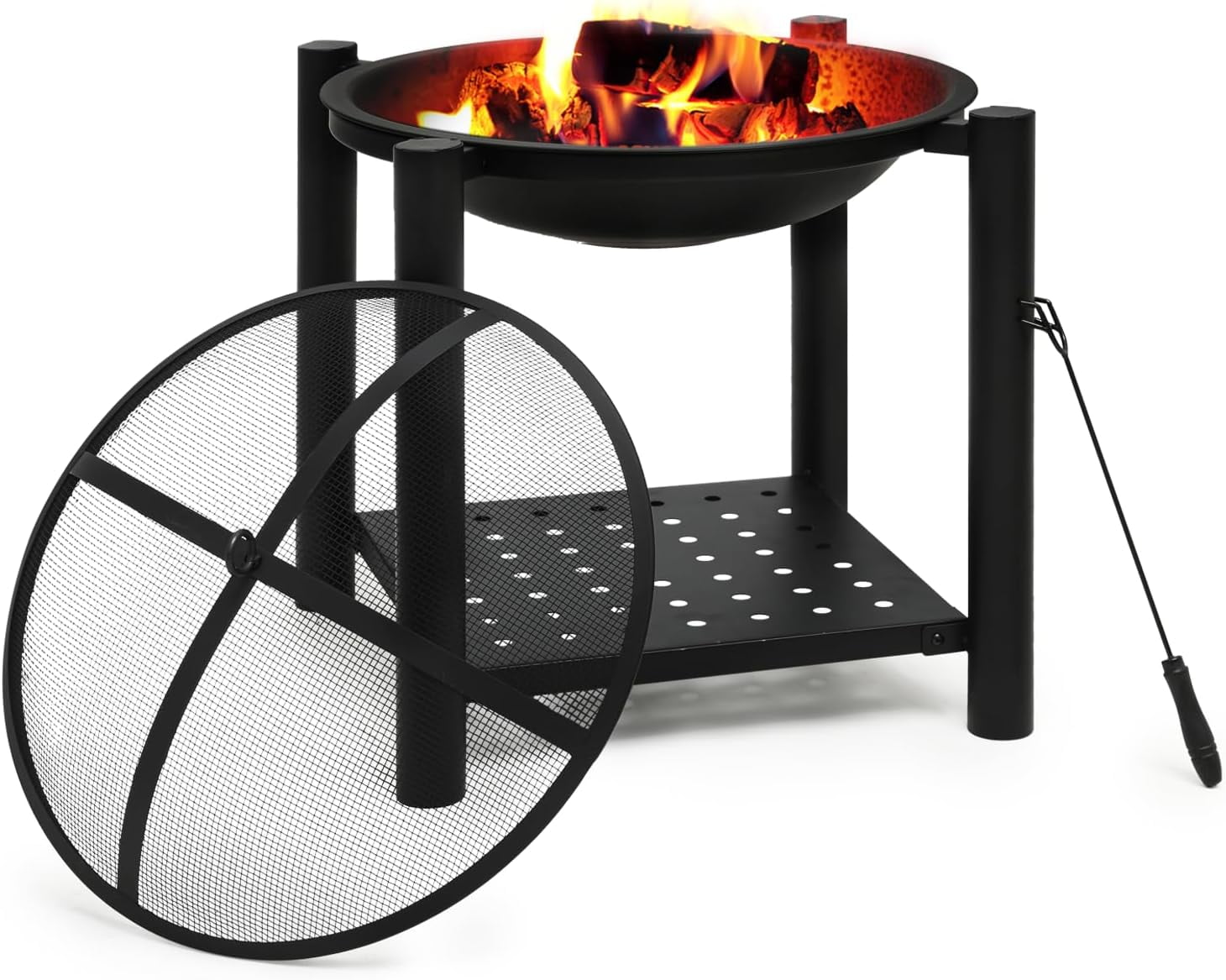 Magshion Outdoor Fire Pit, 22-Inch Round Wood Burning Patio Firebowl ...