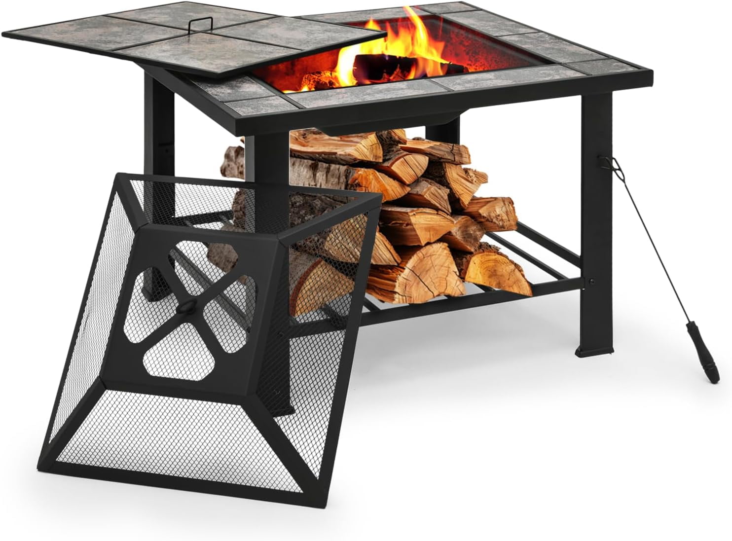 Magshion Outdoor Fire Pit Table, 30 Inch Square Firepit Table for ...