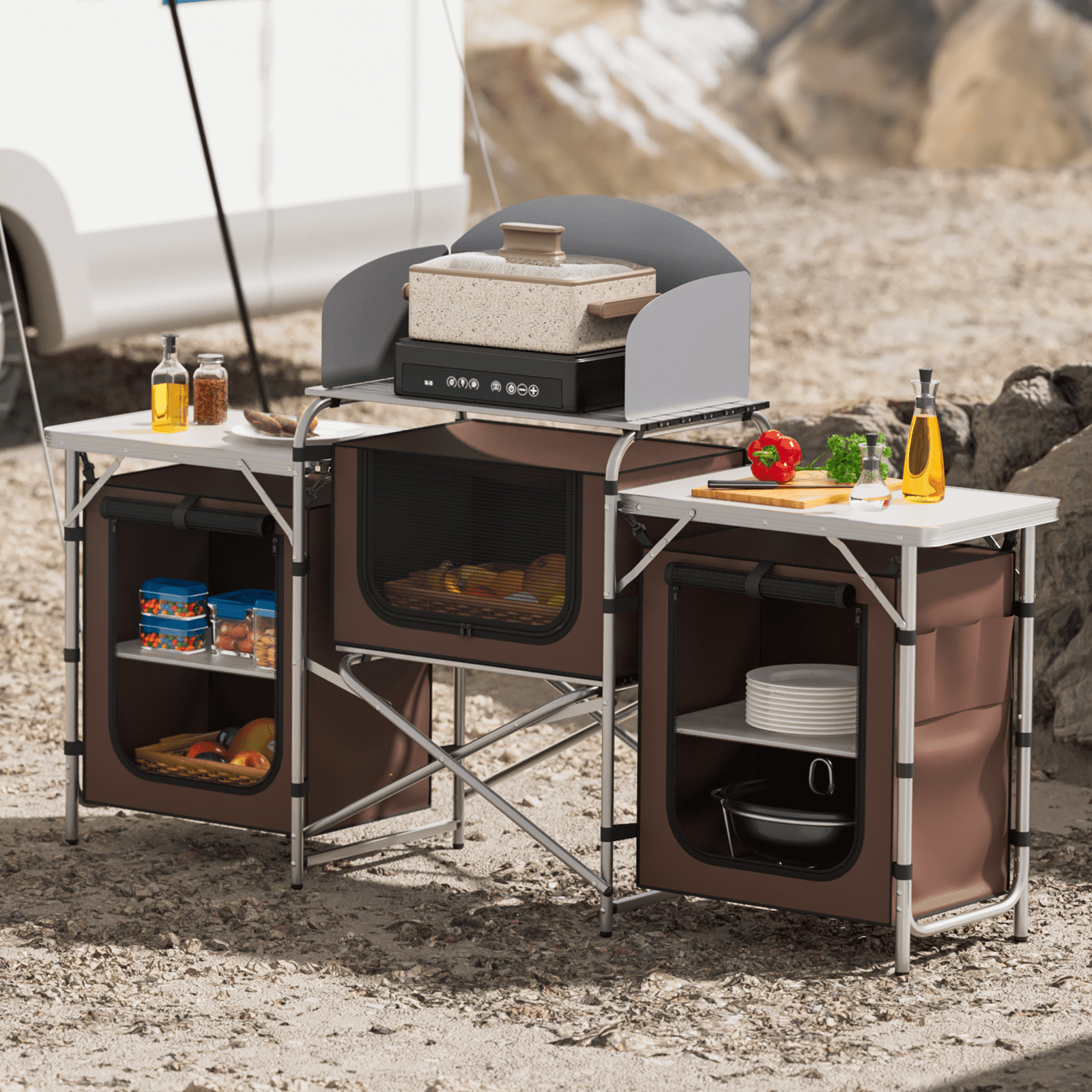 Magshion Portable Folding Grill Table with Storage Organizer ...