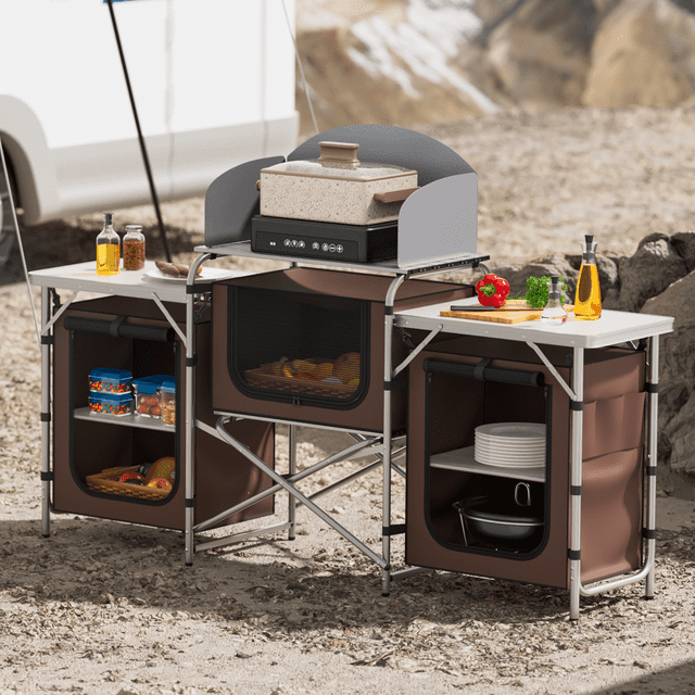 Magshion Portable Folding Grill Table with Storage Organizer ...