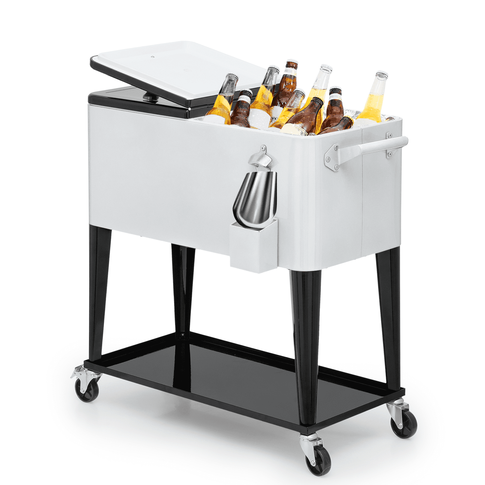 Magshion Portable Rolling Cooler Cart 80 Quart, Ice Chest Cart Trolley ...