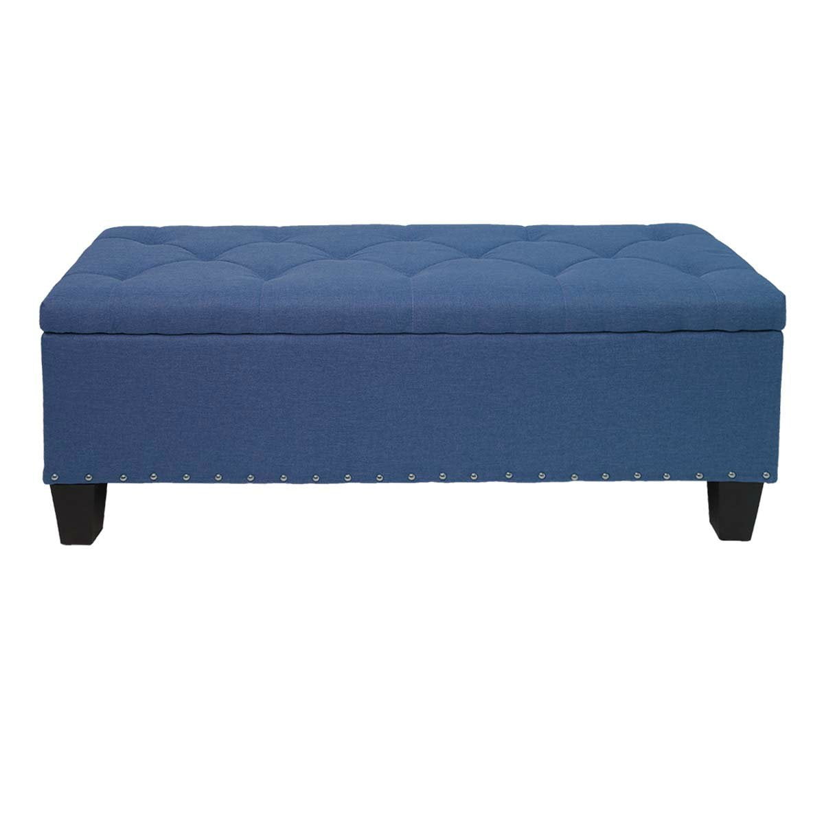Magshion Large Fabric Storage Ottoman Bench, Navy Blue Linen, Sit Bed ...