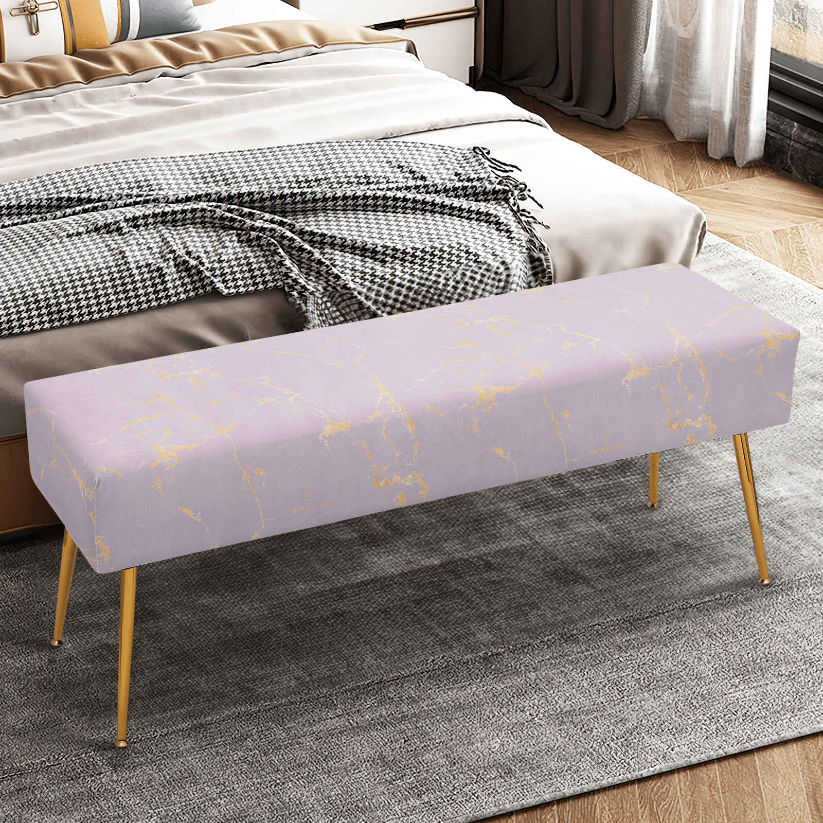 Magshion Modern Velvet Ottoman, Lavender/Gold, Bedside Entryway Bench ...