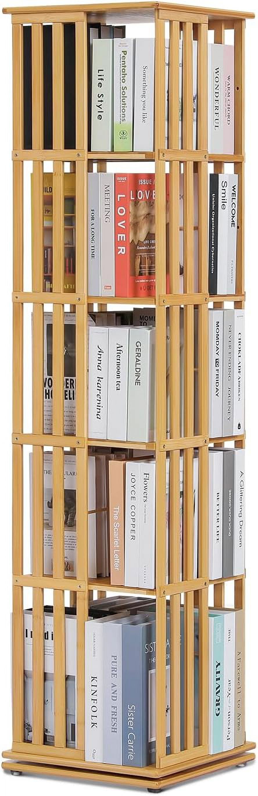 Magshion Rotating Bookcase - 5-Tier Corner Shelf Bamboo Media Storage ...