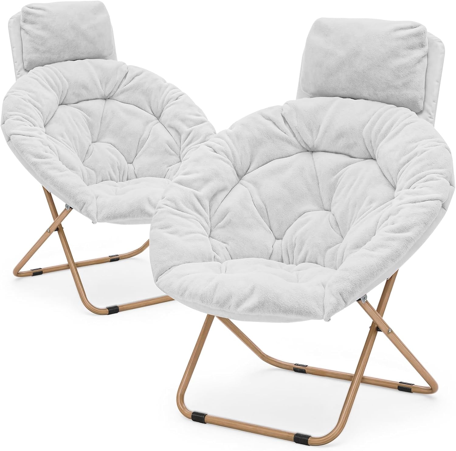 Magshion Round Folding Soft Faux Fur Moon Saucer Chair with Headrest ...