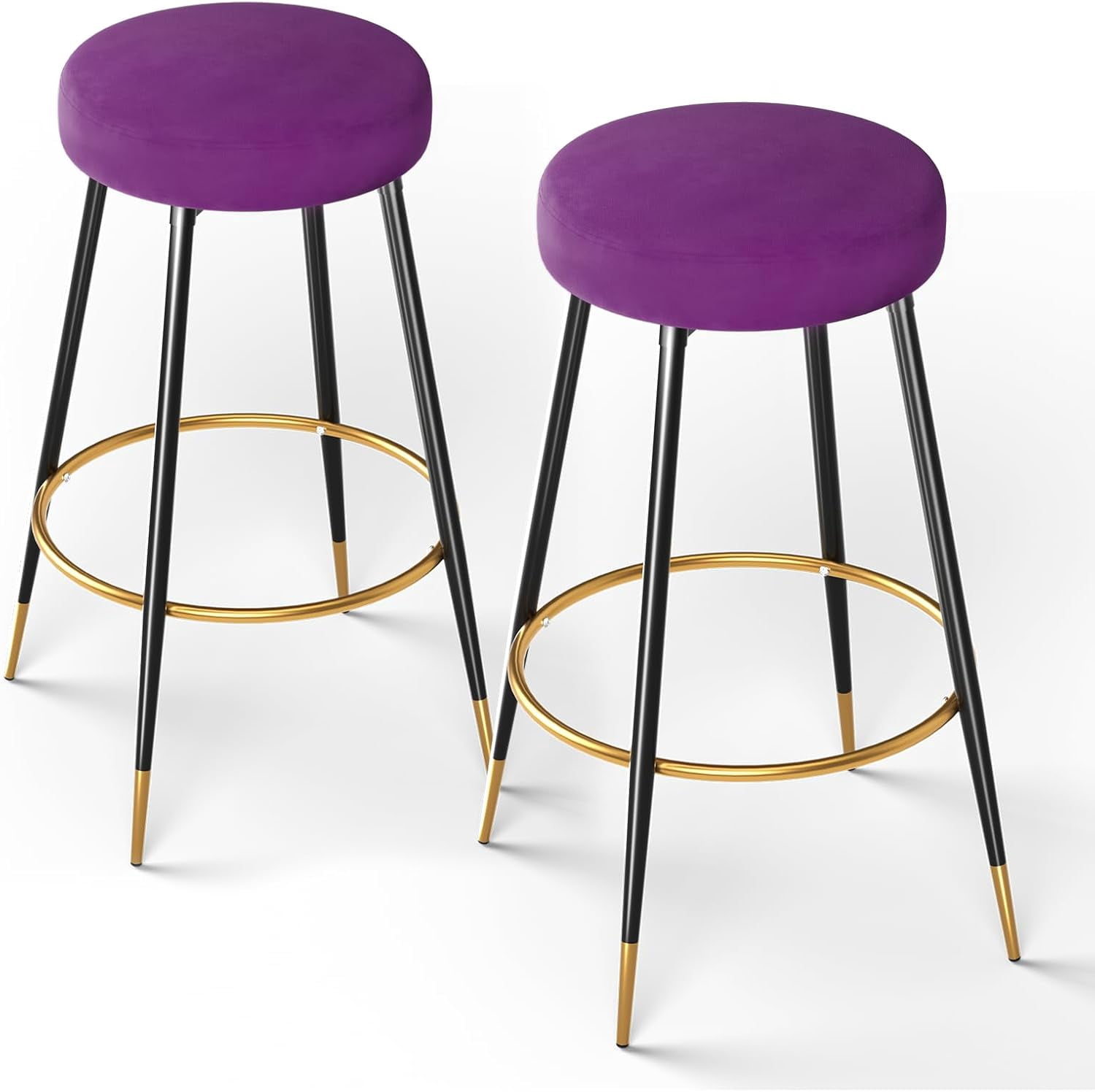 Magshion Set of 2 Counter Bar Stools Velvet Upholstered Modern Round 29 ...