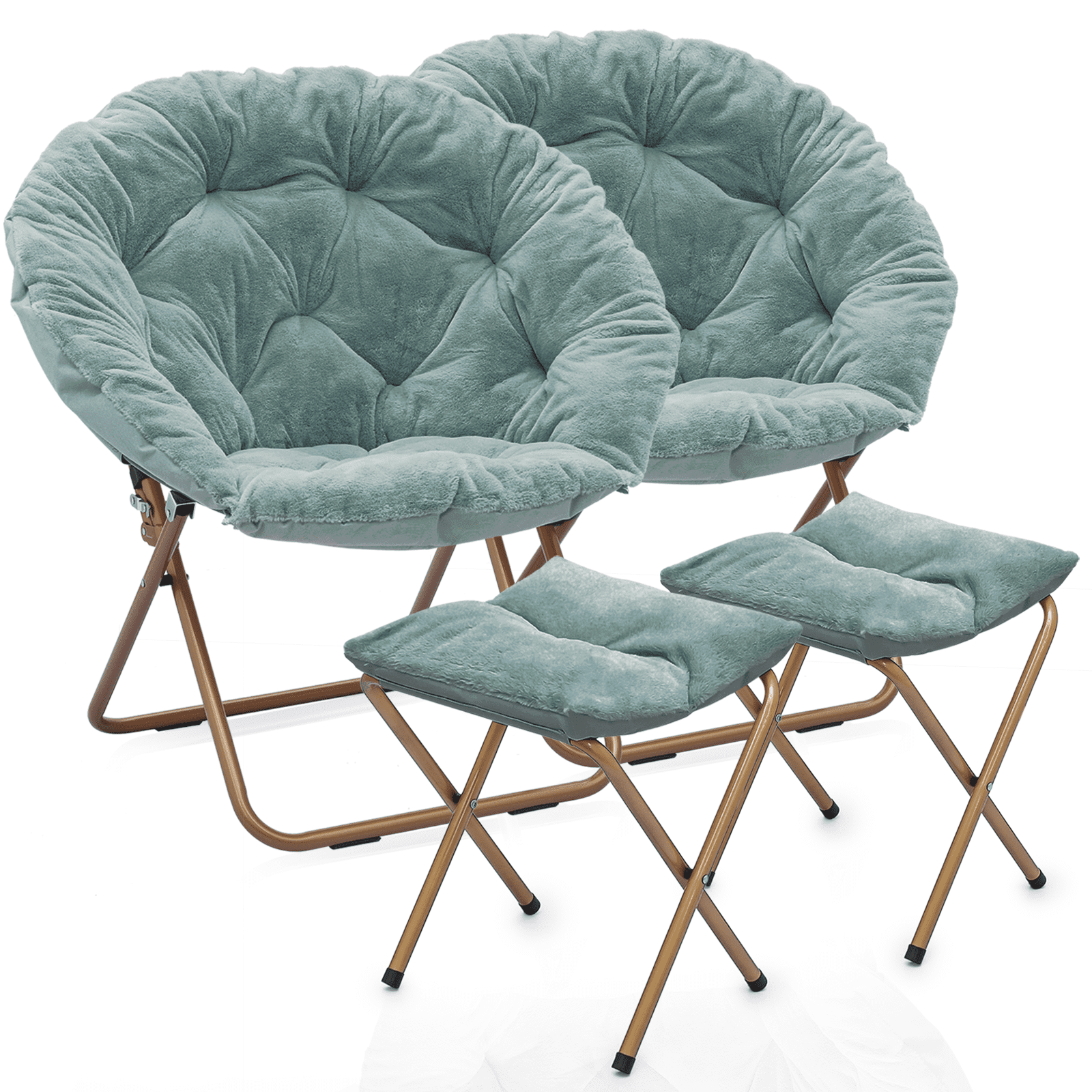 Magshion Set of 2 Saucer Chairs with Ottoman, Faux Fur Folding Chair ...