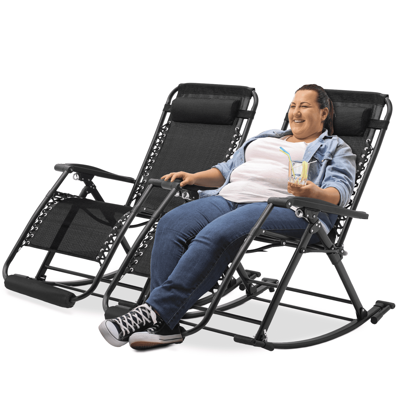 Magshion Set of 2 Zero Gravity Lounge Chairs, Adjustable Rocking Chairs ...