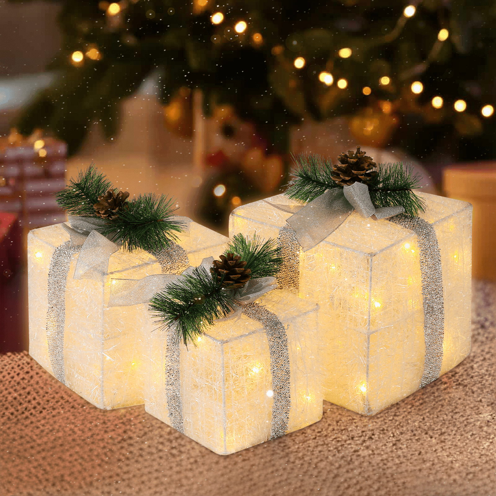 Magshion Set of 3 Christmas Lighted Gift Boxes, Plug-in LED Light up ...