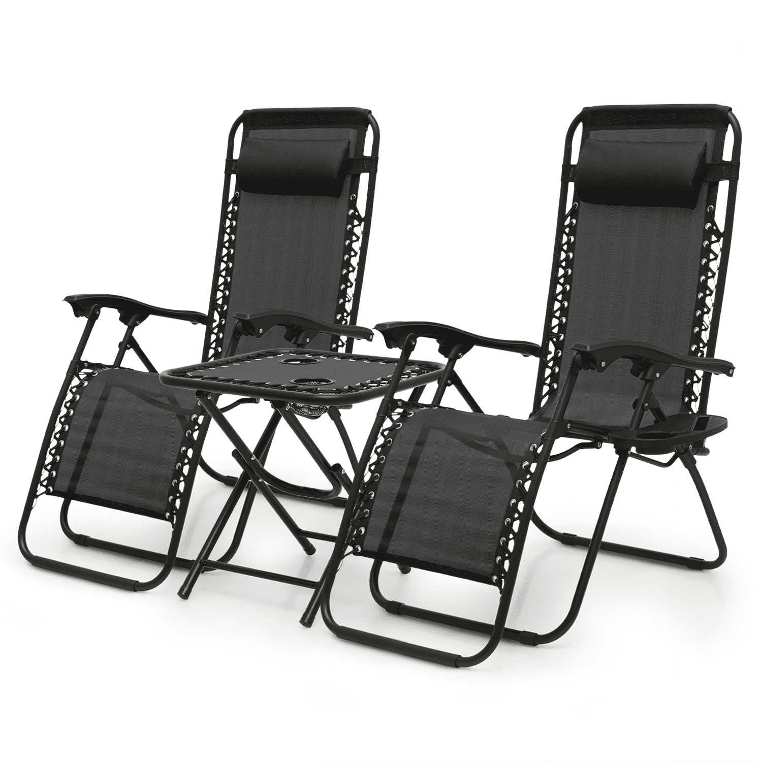 Magshion 3-Piece Outdoor Zero Gravity Lounger Set with Side Table & Cup ...