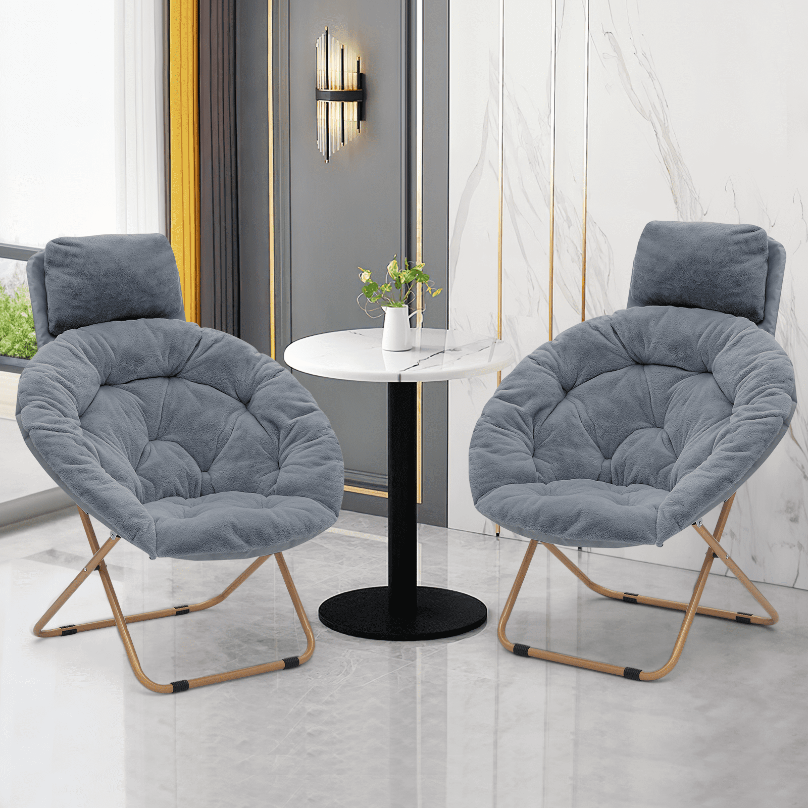 Magshion Adult Dorm Lounge Round Foldable Comfy Saucer Chairs, Set of 2 ...