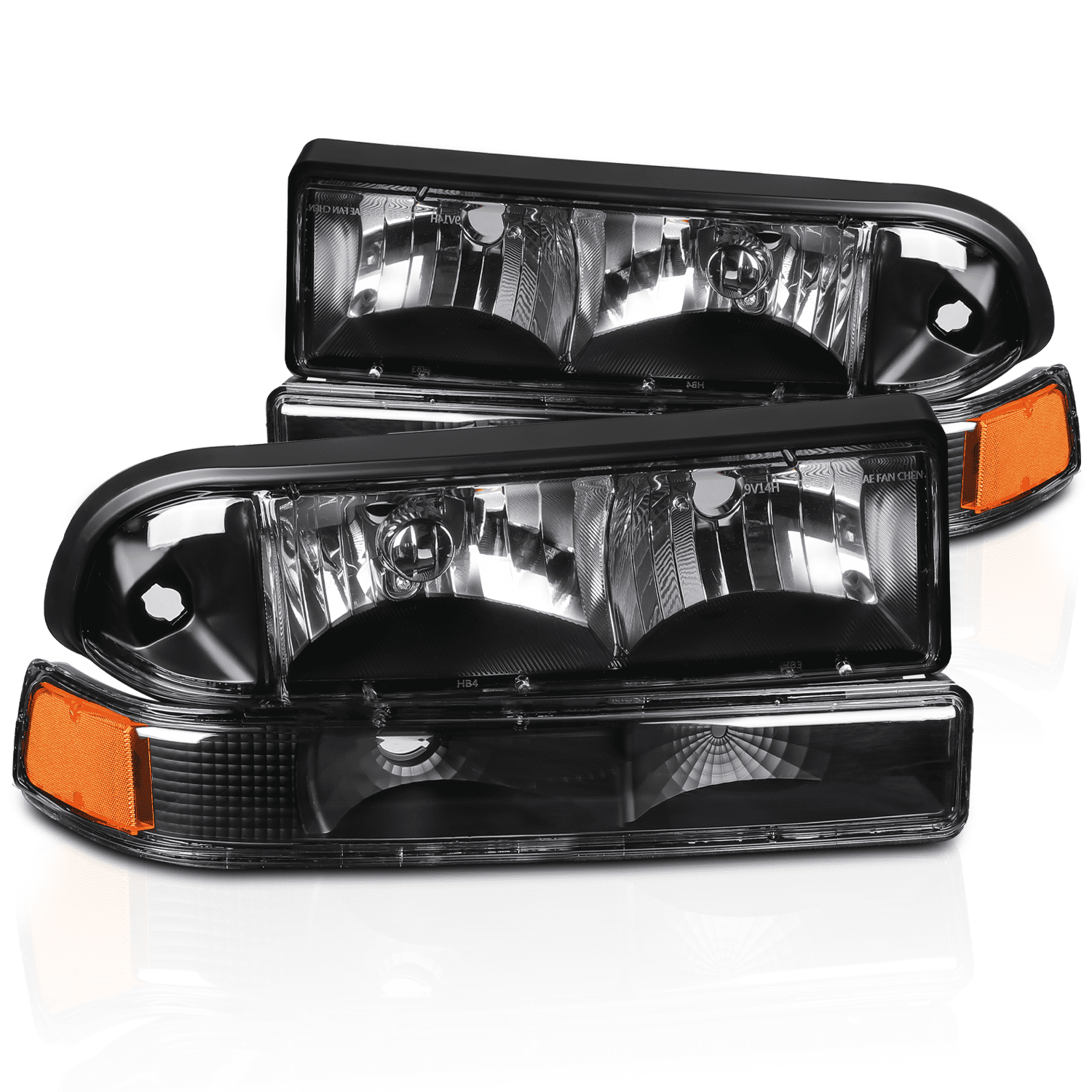 Magshion Set of 4 Black Housing Headlight Amber Corner Bumper Lamp for ...