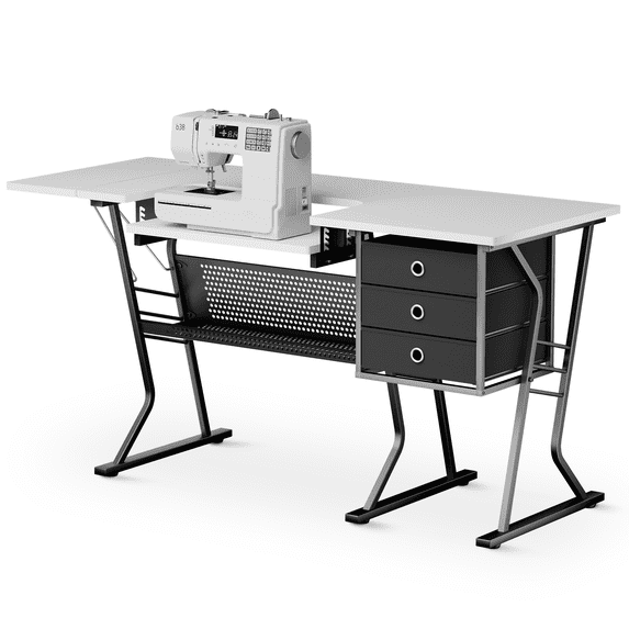 Magshion Sewing Machine Table, 60x23.5 inches, White, with Fold-Down ...