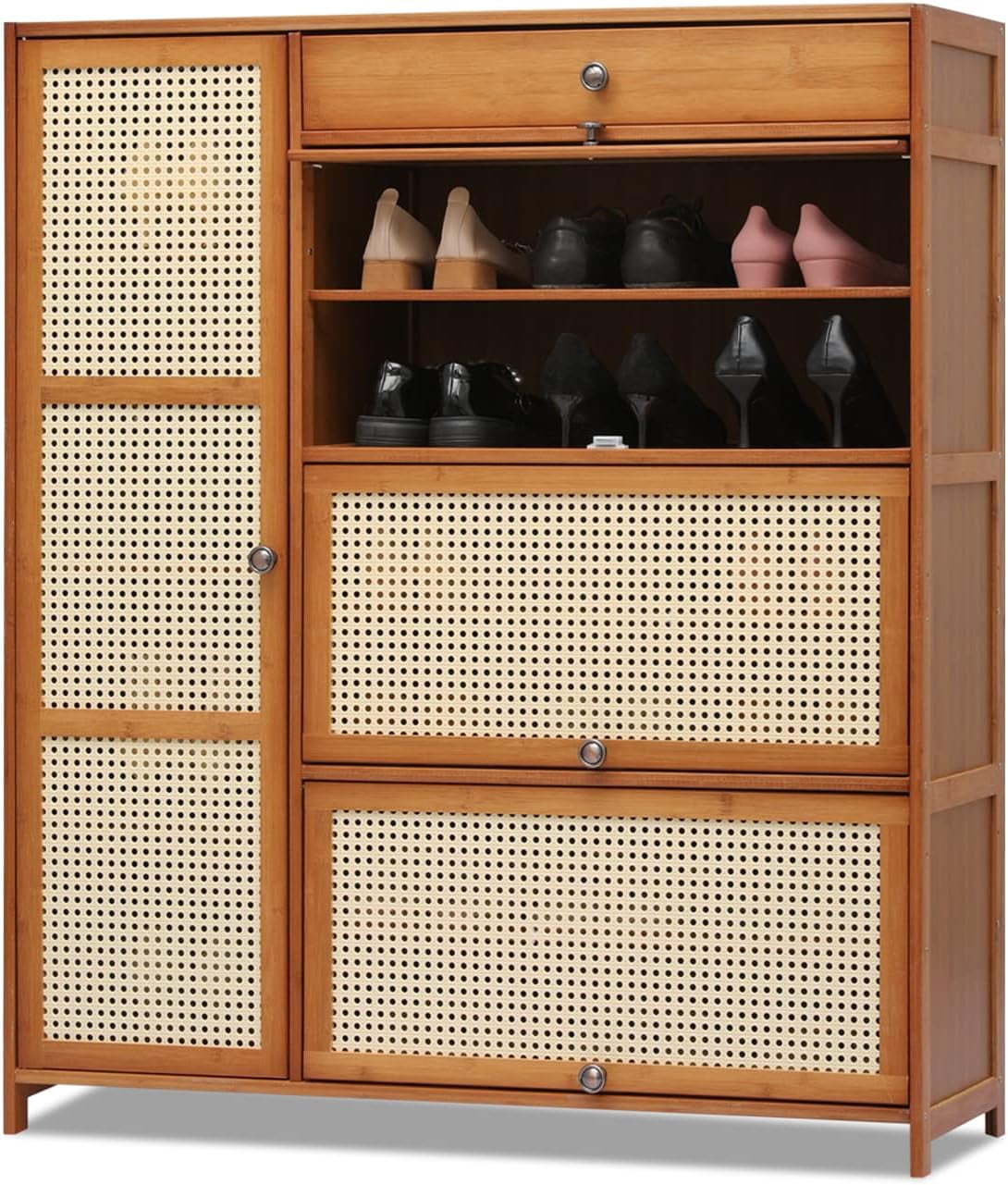 Magshion Shoe Storage Cabinet for Entryway, 6-Tier Boho Style Bamboo ...