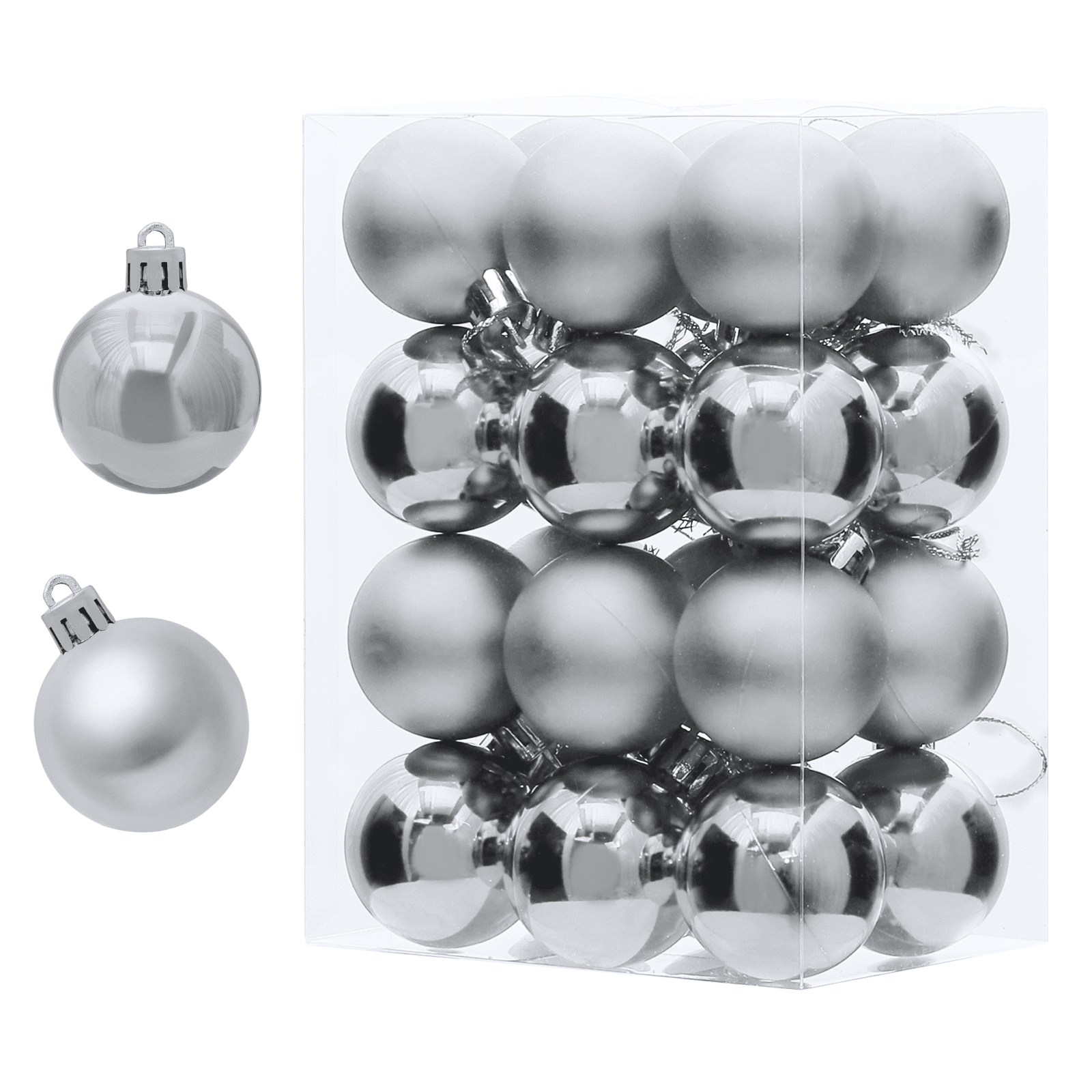 Magshion Silver 1.5" Christmas Balls, 24pcs Shatterproof Plastic Xmas ...