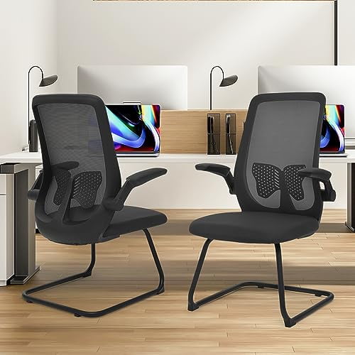 Magshion Sled Base Guest Chair Set of 2, Mid Back Mesh Office Chairs ...