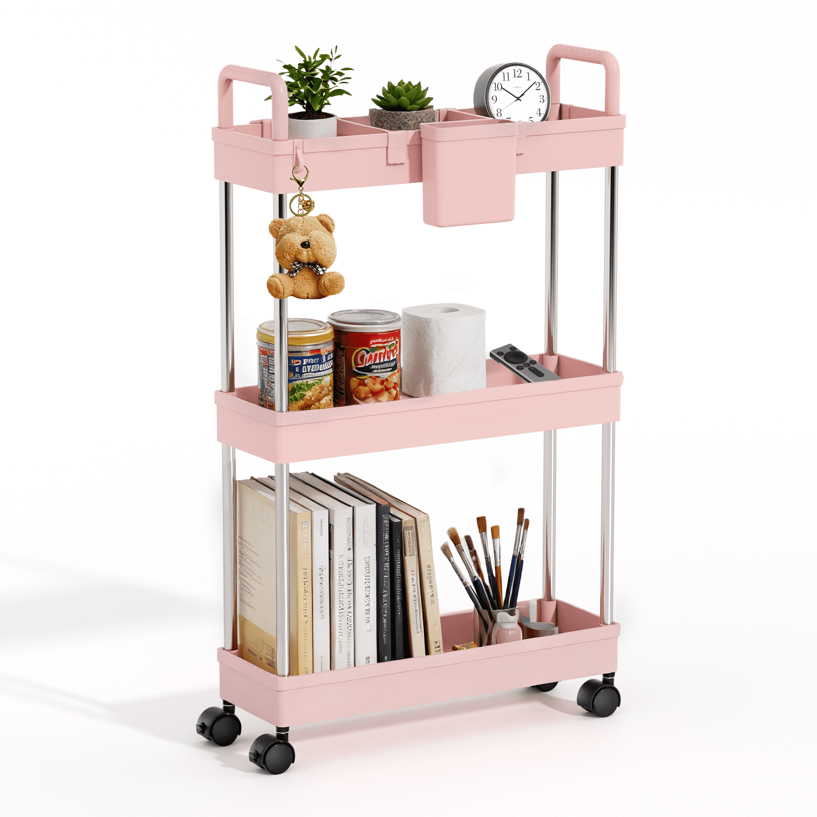 Magshion Slim Rolling Cart, 3-Tier Plastic Utility Cart, Storage Cart ...