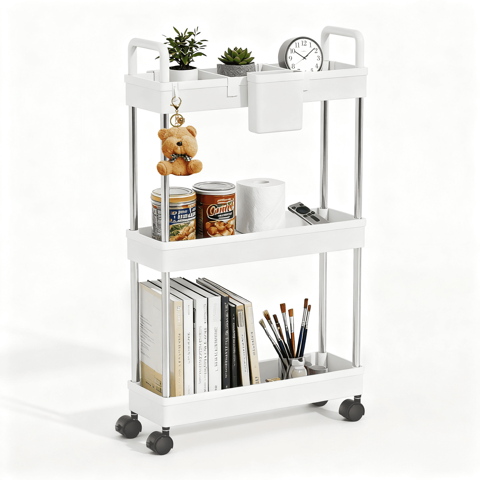 Magshion Slim Rolling Cart, 3-Tier Plastic Utility Cart, Storage Cart ...