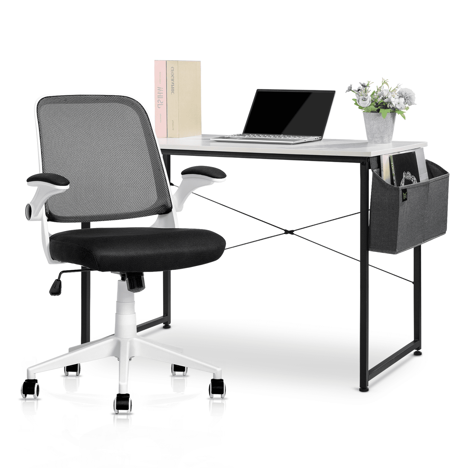 Magshion Study Desk & Chair Set with Floor Mat, Ergonomic Mid Back ...