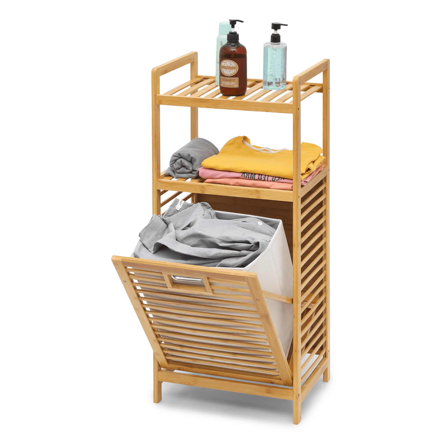 Magshion Bamboo Tilt-Out Laundry Hamper with Shelf, Removable ...